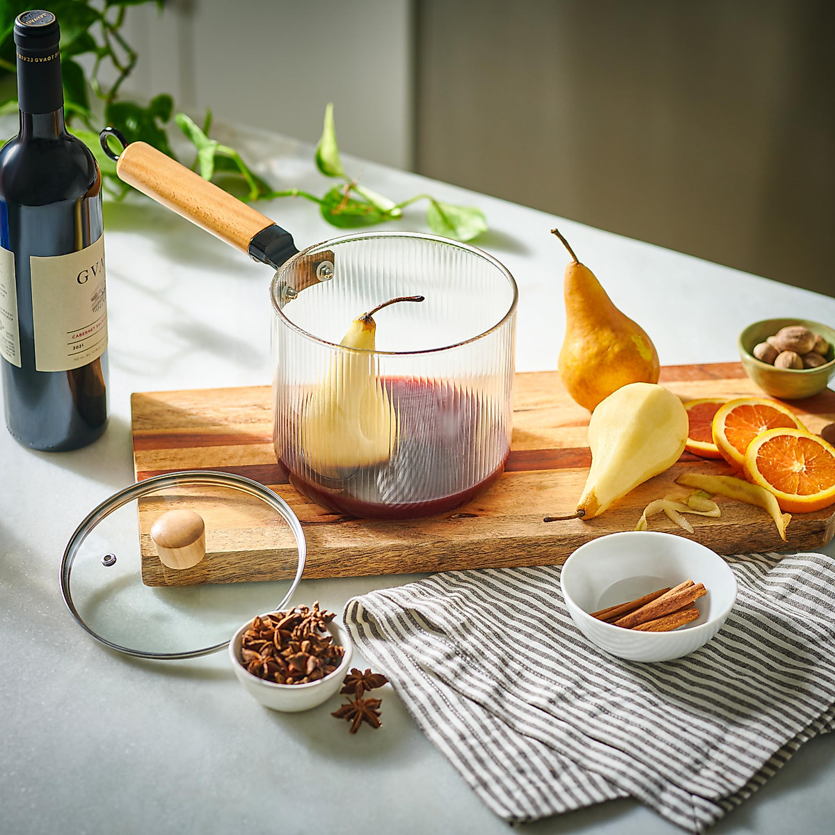 Glass Cooking Pot with Lid - 2L(68oz) Heat Resistant Tempered Borosilicate Glass Cookware Stovetop Pot Set - Saucepan Simmer Pot with Cover Safe for Soup, Milk, and Baby Food.