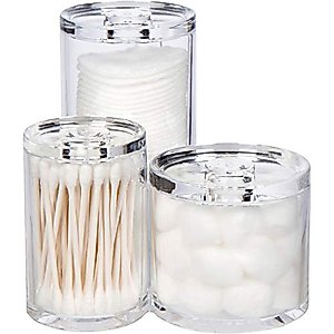 GROOVI Beauty Acrylic Triple Round Make Up Container (3 Towers Connected) Compact Size, Great Storage Container for Cosmetics/accs, for use in Bathroom or on Vanity, 5.5" x 5.9" x 5.25"