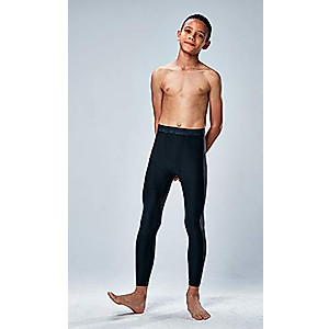 DEVOPS 2 Pack Youth & Boys Thermal Compression Baselayer Sport Tights Fleece Lined Pants (Small, (Non-Fly) Black/Black)