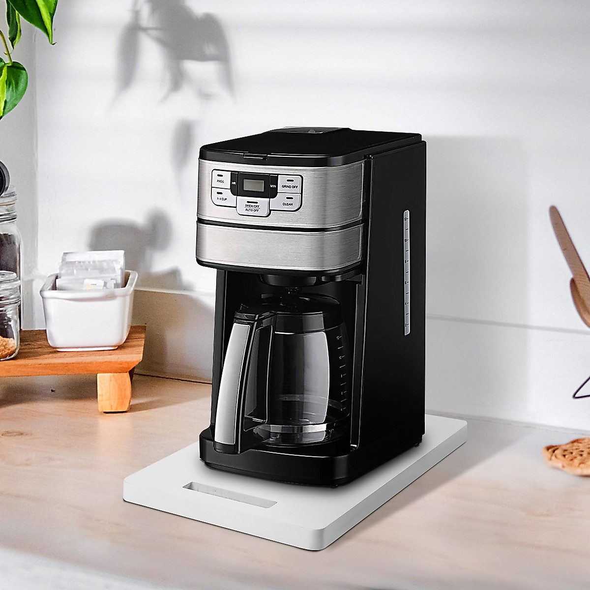 MissionMax White Bamboo Appliance Sliding Tray: Streamline Your Kitchen Counter Top with a Roll-out Shelf for Standard US Coffee Maker & Small Appliances, Fits Perfectly Under Cabinet