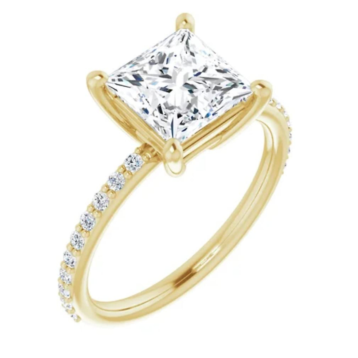 Handmade 18K Gold 2 CT Princess Cut VVS1 Colorless Moissanite Engagement Ring for Women Bridal Set Moissanite Wedding Ring for Gifts (Yellow Gold, 6.5)