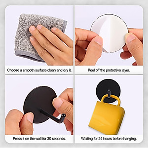 Adhesive Hooks Heavy Duty, Hold 10 Lbs, Command Hooks, Extra Large Long Self Stick on Hooks, Wide Sticky Round Decorate Hooks, 3M Hooks for Hanging,Clock,Clothing,Headphone,Robe,4Packs(Black)