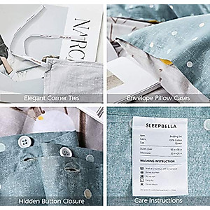 SLEEPBELLA Duvet Cover King, 600 Thread Count Cotton Grey Branch with Yellow Turquoise Polka Dot Pattern Green Reversible Comforter Cover(King, Grey Branches)