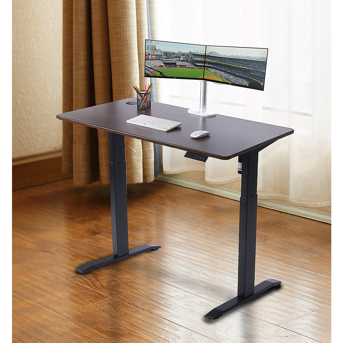 UNICOO Electric Height Adjustable Standing Desk, Electric Standing Workstation, Sit Stand Desk Home Office Desk,Gaming Desk, Motorized Desk Whole-Piece Desk Board 48 * 24 in (KT1001-MB)