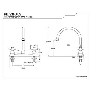 Kingston Brass KB721PXLS Vintage 8" Centerset Kitchen Faucet, 8-3/4" in Spout Reach, Polished Chrome