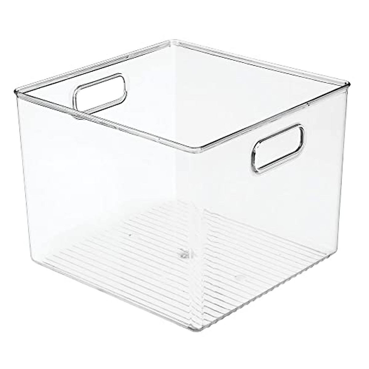 mDesign Small Modern Plastic Storage Organizer Bin Basket with Handle for Home Office Organization - Shelf, Cubby, Cabinet, and Closet Organizing Decor - Ligne Collection - Clear