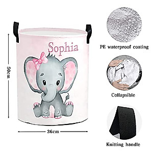 Cute Elephant Gradient Large Laundry Basket Custom Name Foldable Clothes Bag Collapsible Fabric Laundry Hamper Folding Washing Bin for Gift