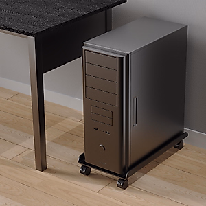 Hovadova Computer Tower Stand, Ventilated Mobile CPU Stand, Steel PC Tower Stand CPU Holder with Rolling Caster Wheels, PC Floor Cart PC Riser Fits Most PC for Gaming Office Desk Accessories