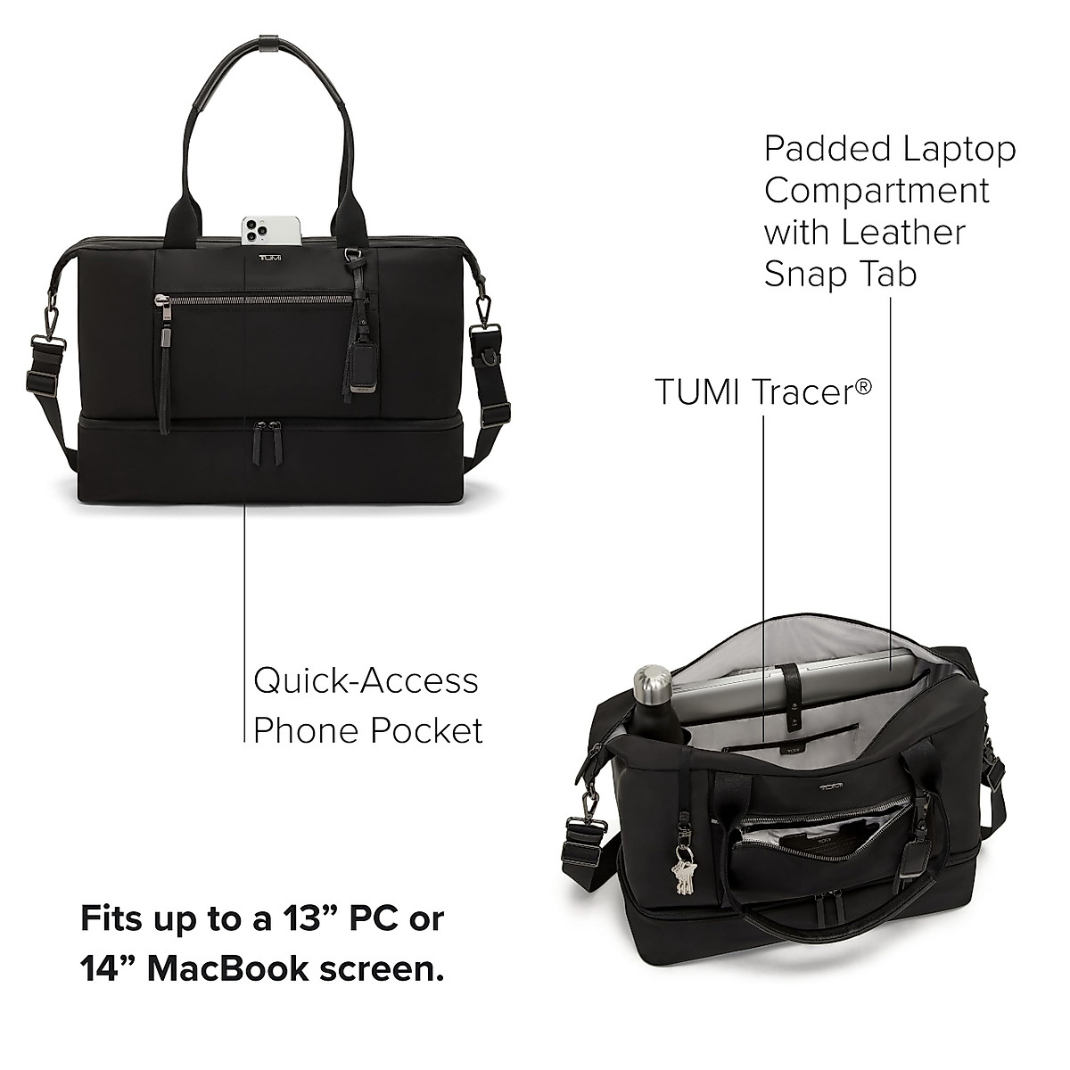 TUMI - Voyageur Contine Weekender - Bag for Travel, Business & More - Travel Weekender Bag for Women & Men - Traveling Bags - Black & Gunmetal Hardware - 12.5" X 17.3" X 7.0"