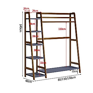 ZJDU Bamboo Clothes Hanging Rack,Portable Closet Organizer,Free Standing Closet Organizer,Heavy Duty Clothe Closet Storage with Shelves,for Bedroom Guest Room,80×40×140cm