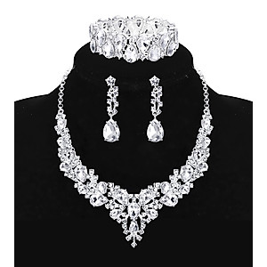 Udalyn Crystal Bridal Jewelry Sets for Women Necklace Earrings Bracelet Set for Wedding Rhinestone Bridesmaid Gifts fit with Wedding Dress