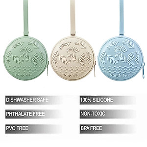 PandaEar 3 Pack Silicone Pacifier Holder Case, Portable Travel Pacifier Pouch for Newborns, BPA-Free Silicone Pacifier Storage Container for Boys & Girls (Green, Blue, Cream)