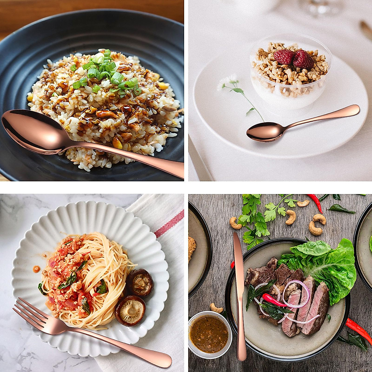 Stainless Steel Flatware Set,Service for 4,Rose Gold Cutlery Utensils 16Piece Tableware Set Include Fork Knife Spoon