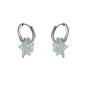 Star Green Jade Flower Cuff Small Hoop Earrings for Women Girls Cute Unique Tiny Huggie Hoops With Star Charm Hypoallergenic Fashion Y2K Jewerly Gifts Daughter Birthday Christmas