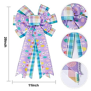 SIMISI RIBBON Easter Large Wreath Bow Burlap Wired Ribbbon Bow with Bunny Eggs Door Ornaments for Easter Day Gift Wrapping Party Decorations, 11x17.7 inch