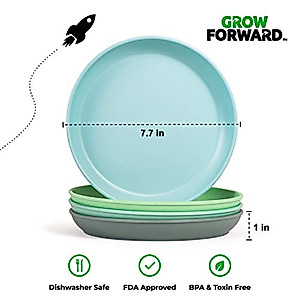 Grow Forward Bamboo Kids Plates and Bowls Set - 4 Bamboo Plates for Kids and 4 Bamboo Bowls for Kids - BPA Free & Dishwasher Safe - Eco Friendly Reusable Biodegradable Childrens Dishes - Rainforest