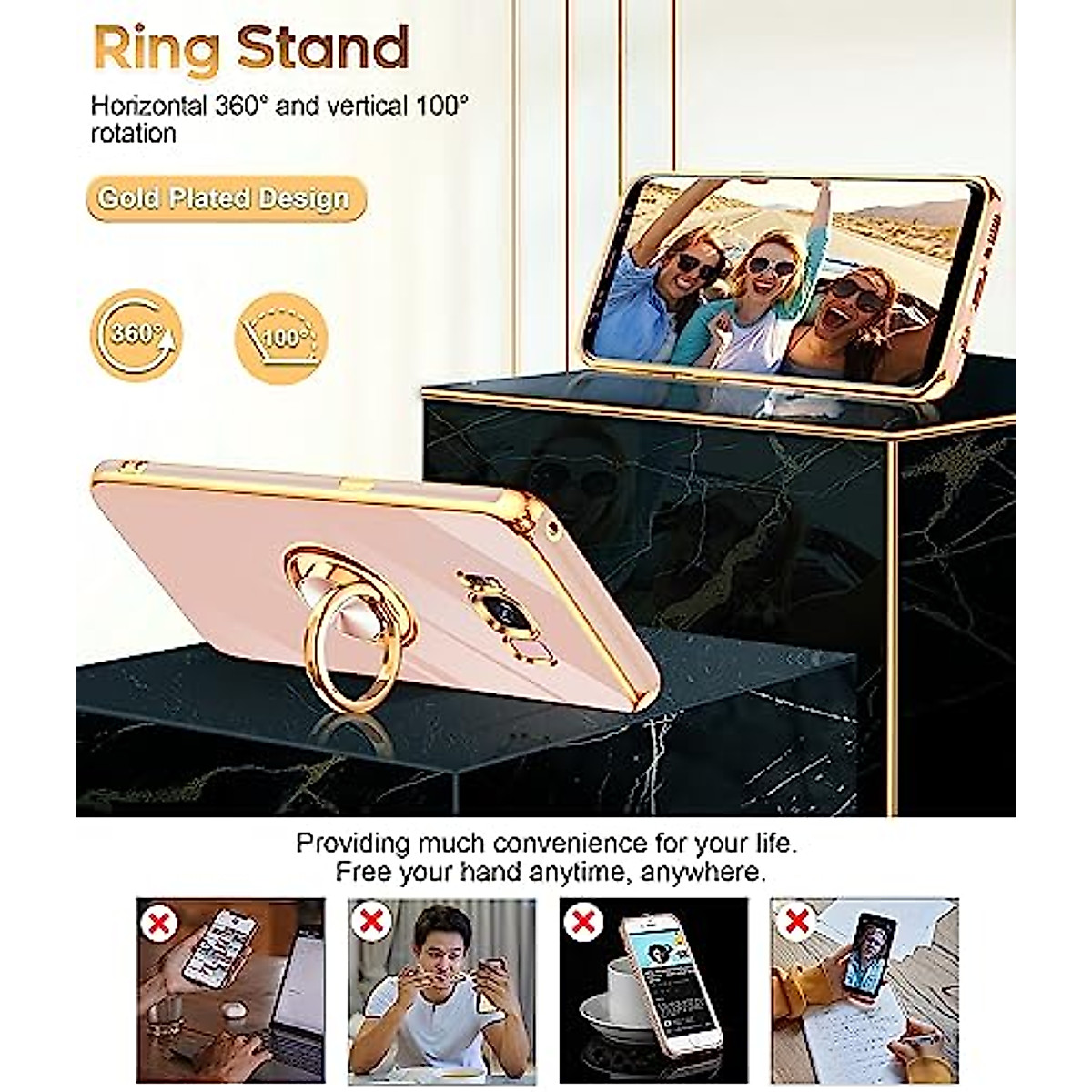 LeYi for Samsung Galaxy S8 Case [ Not Applicable S8 Plus] with 360° Rotatable Ring Holder Magnetic Kickstand, Plating Rose Gold Edge Protective Case, Pink