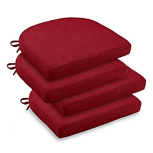 downluxe Indoor Chair Cushions for Dining Chairs, Soft and Comfortable Textured Memory Foam Kitchen Chair Pads with Ties and Non-Slip Backing, 16" x 16" x 2", Red, 4 Pack