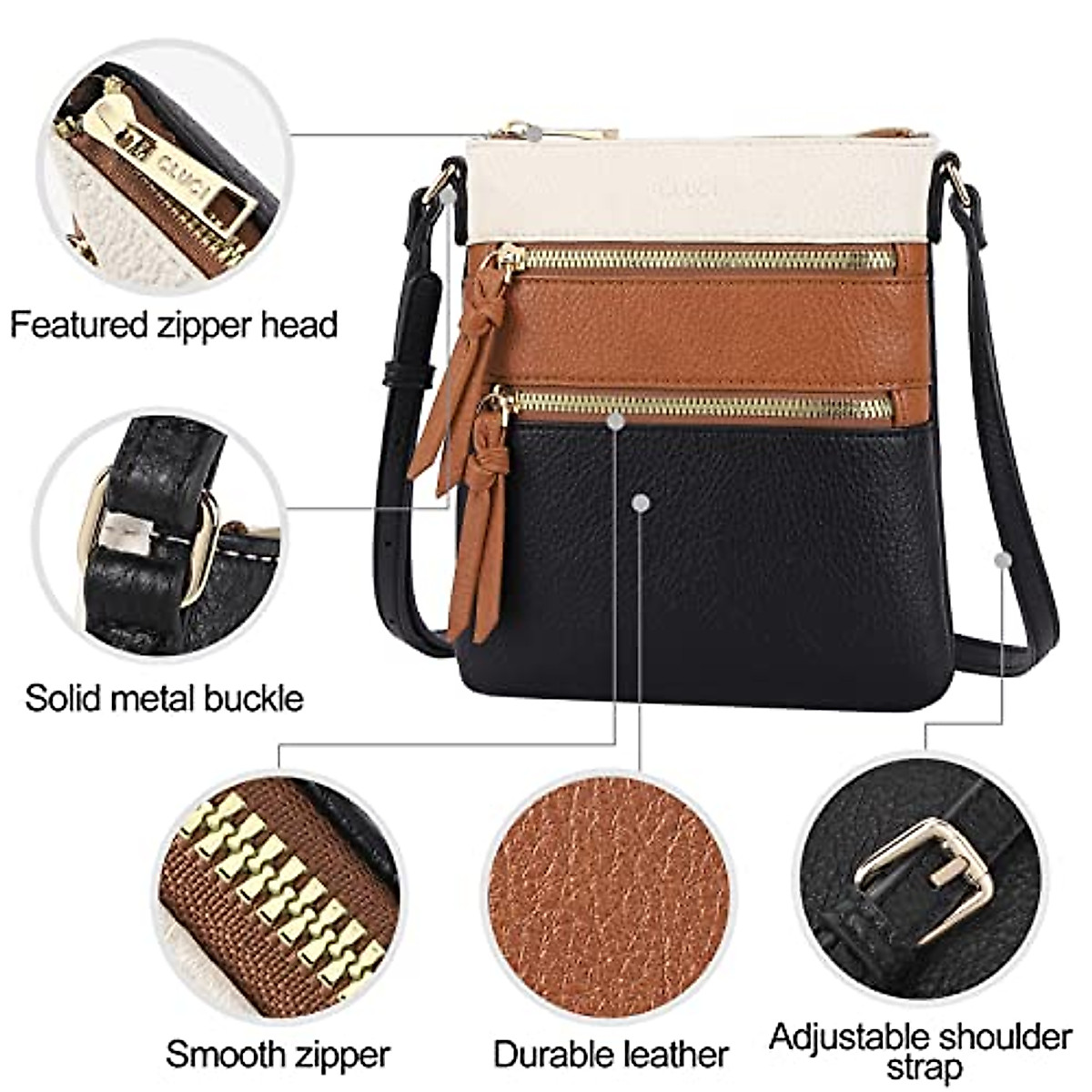 CLUCI Small Crossbody Purses for Women, Mini Size Designer Bags Zipper Pockets, Vegan Leather Over the Shoulder Purse