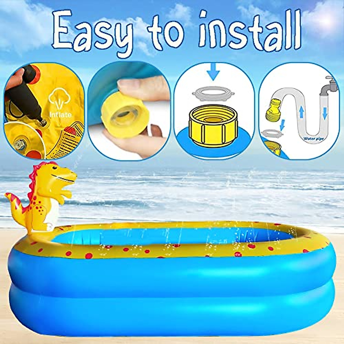 Inflatable Kid Pool, Swimming Pool for Kids with Sprinkler, Funny Blow up Pool 67'' x 41'' x 32'' Full-Sized Family for Backyard, Summer Water Party…