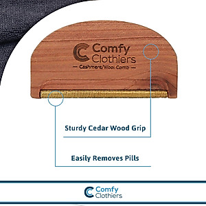 Comfy Clothiers Cedar Wood Sweater Pilling Remover - Multi-Fabric Cashmere Comb - De-Pilling and Lint Removal for Cashmere, Wool, and Other Fabrics - Restore Fine Garments, Sweaters, and Coats