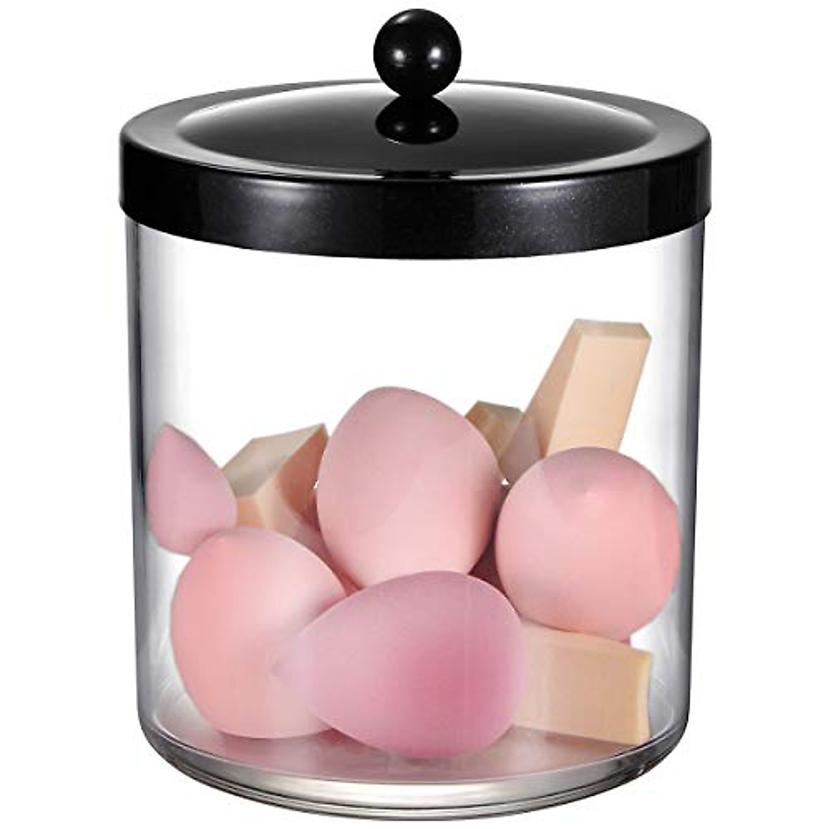 Premium Quality Apothecary Jar - 50 Ounce Large Clear Plastic Storage Container Jar with Rust Proof Stainless Steel Lid, Bathroom Vanity Countertop Storage Organizer Canister (Black)