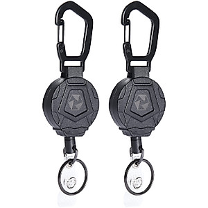 Bolt Dropper Retractable Key Rings - Heavy Duty Key Carabiner Badge Holder, Tactical ID Badge Reel with Retractable Keychain Steel Cord - Work ID Badge Holder - Pack of 2