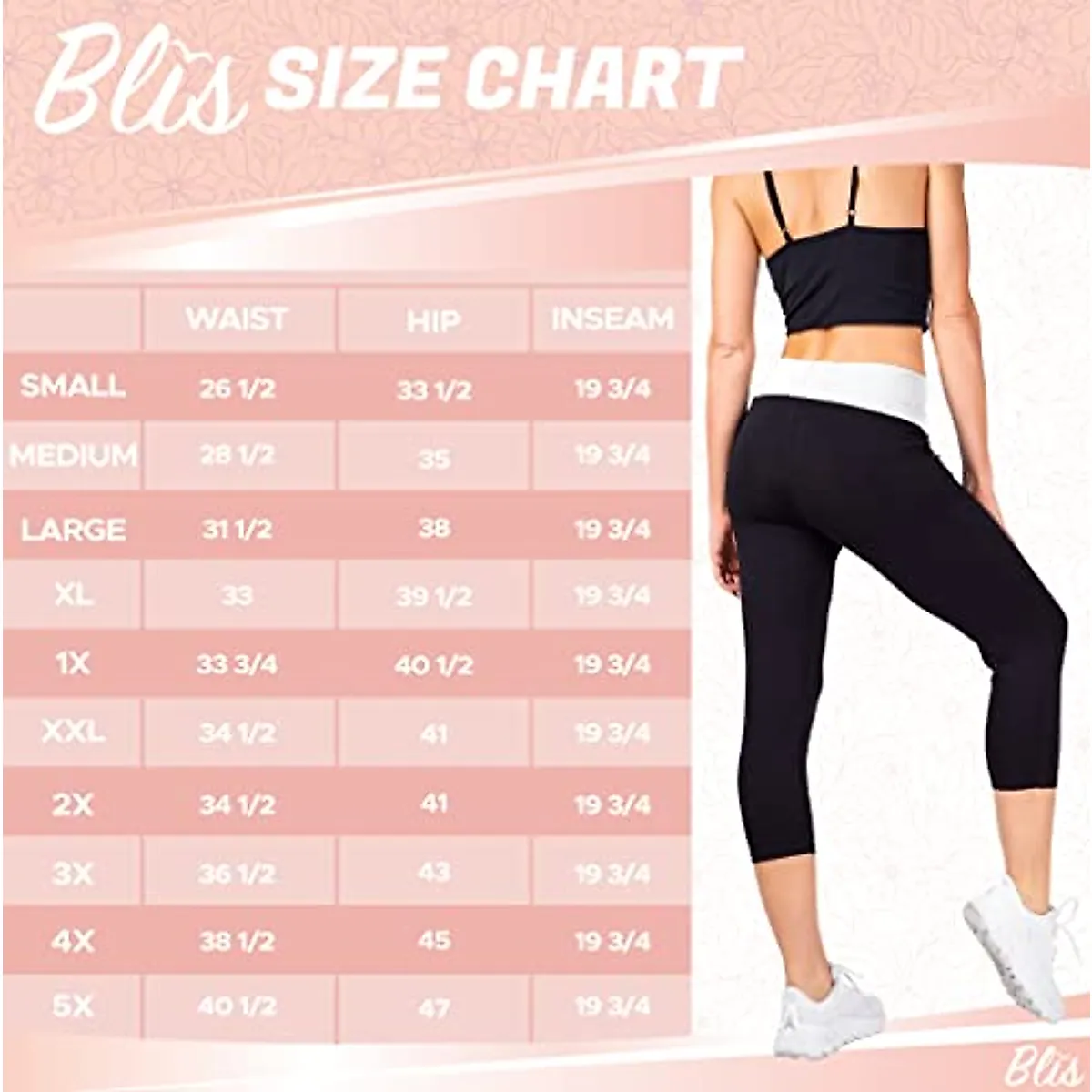 Blis Workout Leggings for Women Fold Over Maternity Leggings Yoga Pants for Women Capri Length 3 Packs Available Black/White Small