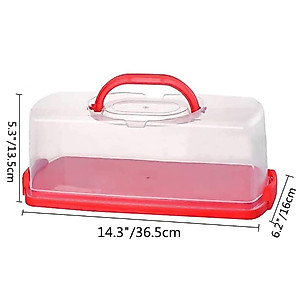 2 Pack Plastic Rectangular Loaf Cake Storage Container,Bread Keeper for Carrying and Storing Banana Bread,Pumpkin Bread (Red)