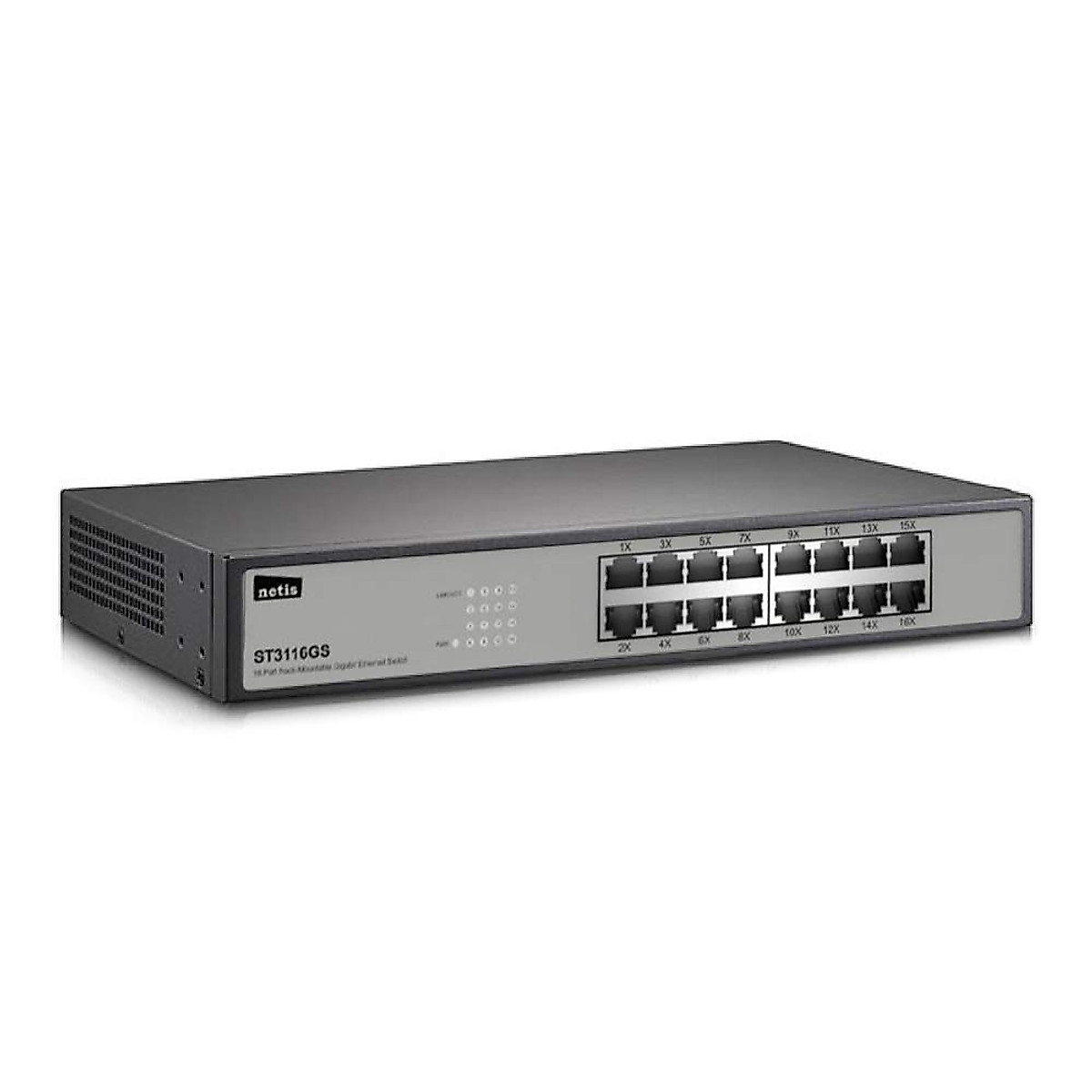 Netis ST3116GS 16 Port Unmanaged 10/100/1000M Gigabit Ethernet Switch with Sturdy Metal Desktop Size | Expandable to Standard 19 inch Rack Mount with Included Mounting Bracket, Gigabit 1000Mbps