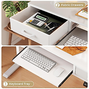 AODK Electric Standing Desk with Drawers & Keyboard Tray, 55 Inch Height Adjustable Desk with Power Outlets, Sit Stand Table, Writing Computer Desk for Home, Office, Workstation, White
