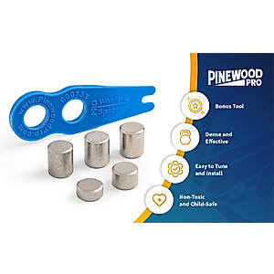 Pinewood Pro Derby Car Weights -Tungsten 2oz Round Cylinder Weights with Free Wheel Spacer and Drill Guide Tool
