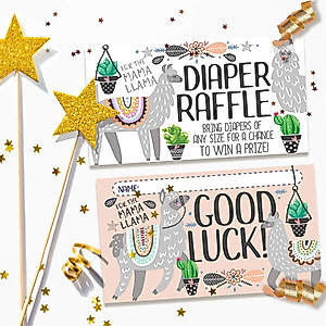 Lone Star Art Diaper Raffle Tickets - Mama Llama Themed Card, Fun Cute Animals and Colorful Baby Shower Games Raffle Sign and Ticket, Neutral Gender, Set of 50 Double Sided Raffle Stationery Cards