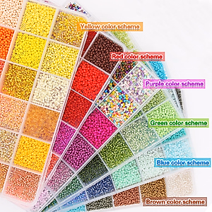 EuTengHao 57600pcs 2mm Glass Seed Beads Small Craft Beads for DIY Bracelet Necklaces Crafting Jewelry Making Supplies with Beading Needles Elastic Strings (144 Colors, 400Pcs Per Color)