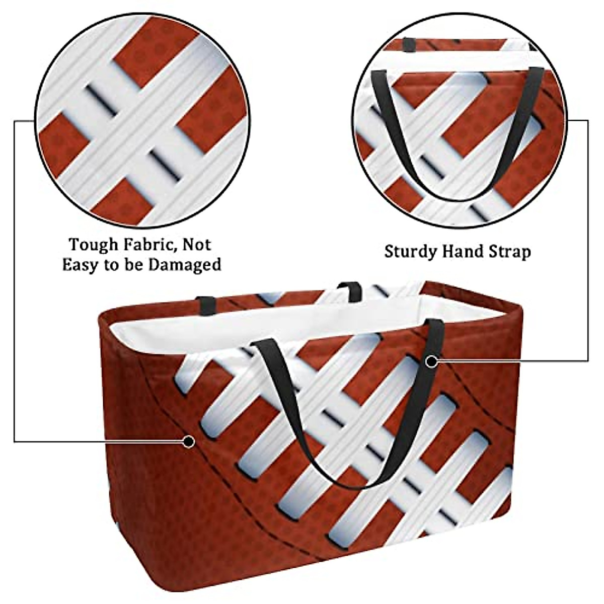 Large Utility Tote Bag Football Soccer Texture Reusable Foldable Grocery Bag Heavy Duty with Sturdy Handles