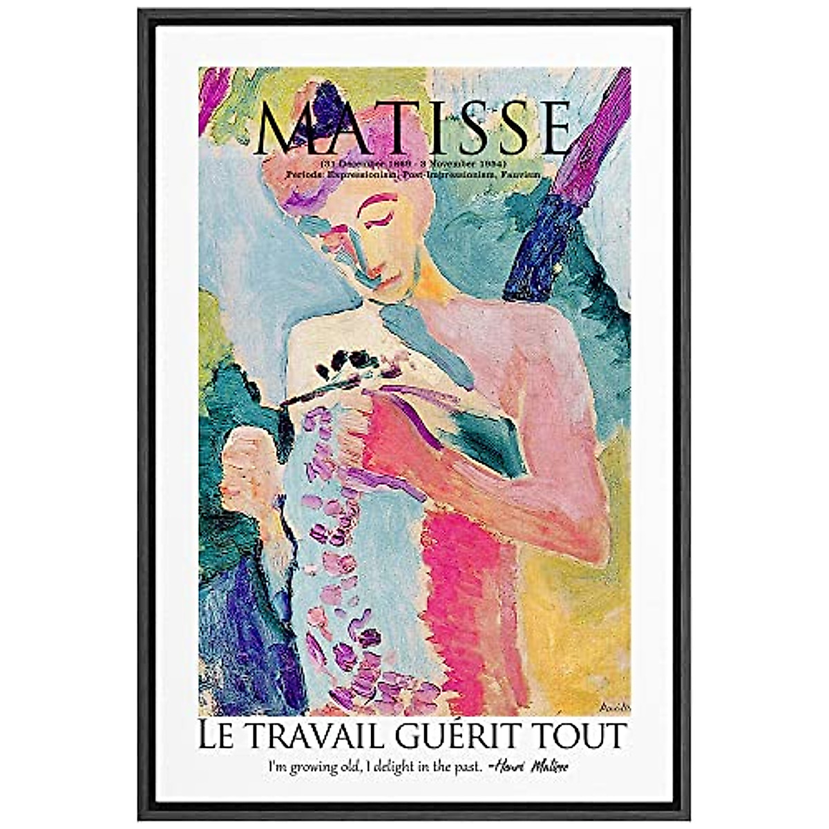 SIGNLEADER Framed Canvas Print Wall Art Matisse Woman in Garden by Matisse Abstract Brushstroke Illustrations Expressionism Traditional Colorful Multicolor for Living Room, Bedroom, Office - 16"x24" Black