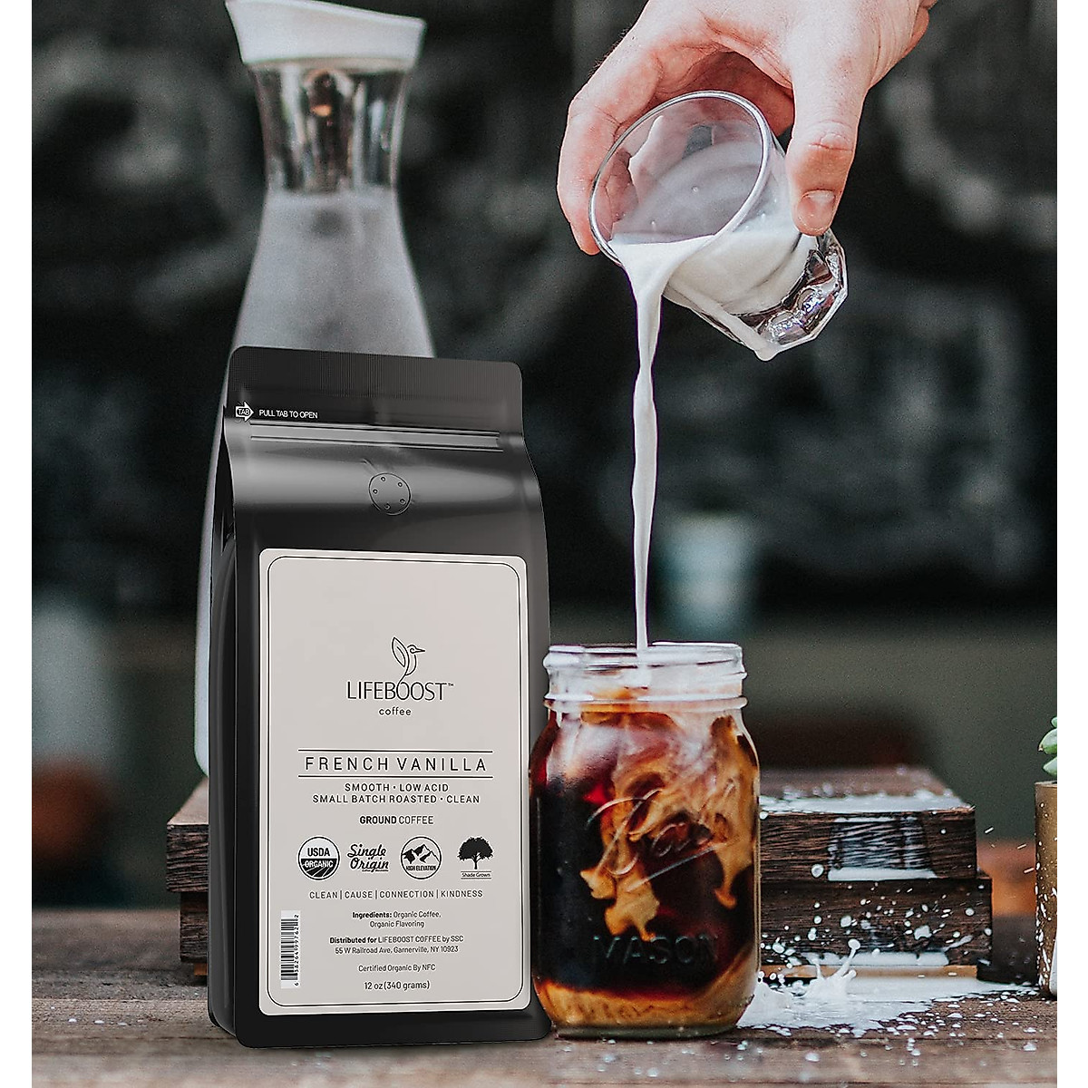 Lifeboost Coffee French Vanilla Ground Coffee - Low Acid Single Origin USDA Organic Coffee - Non-GMO Ground Coffee Beans Third Party Tested For Mycotoxins & Pesticides - 12 Ounces