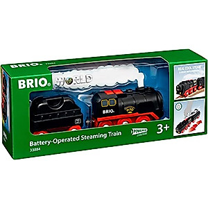 Brio World 33884 Battery-Operated Steaming Train | Toy Train with Light and Steam Effects for Kids Age 3 and Up, Black