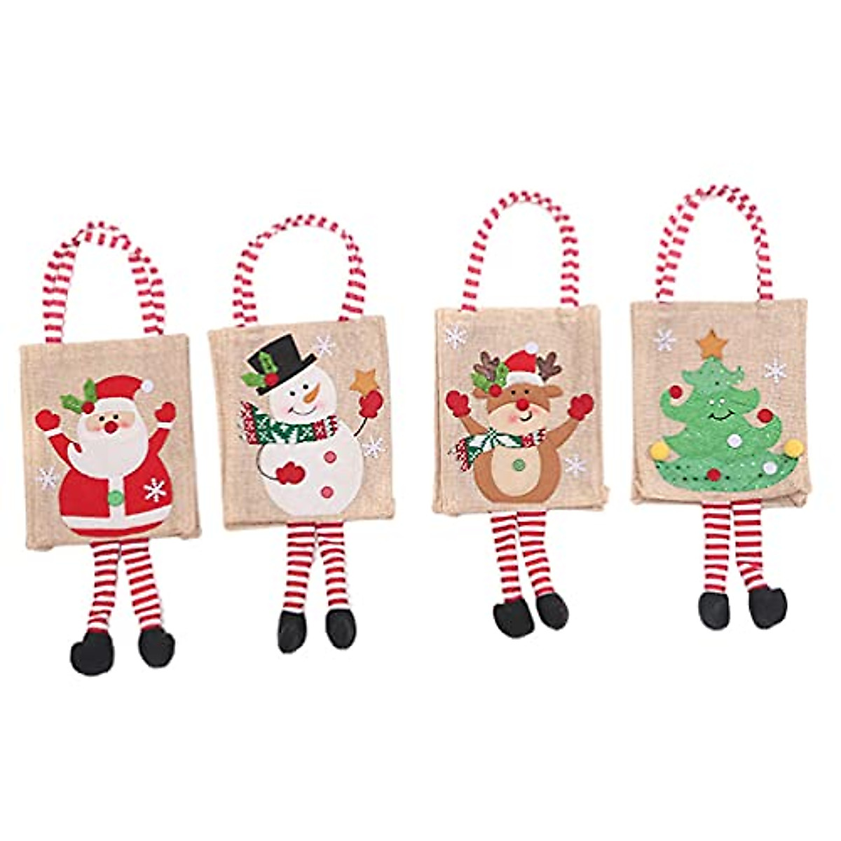 IMIKEYA Stocking Stuffer Treats 4Pcs Christmas Tote Bags Christmas Treat Bags Reindeer Santa Linen Candy Bag Xmas Gift Bags for Goodies Christmas Party Supplies Children Gifts