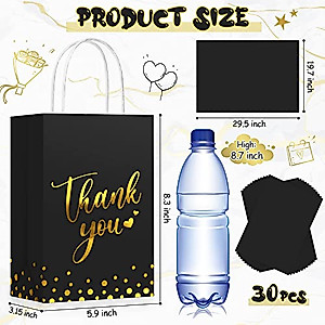 30 Pcs Thank You Gift Bags with Tissue Paper Gold Thank You Wedding Bags with Handle for Business, Shopping, Wedding, Baby Shower, Party Favors (Black Style)