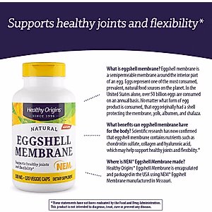 Healthy Origins Eggshell Membrane (NEM), 500 mg - Natural Collagen and Joint Support Supplement - Gluten-Free Supplement - 120 Veggie Capsules