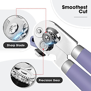 Can Opener Manual, Can Opener with Magnet, Hand Can Opener with Sharp Blade Smooth Edge, Handheld Can Openers with Big Effort-Saving Knob, Can Opener with Multifunctional Bottles Opener, Purple