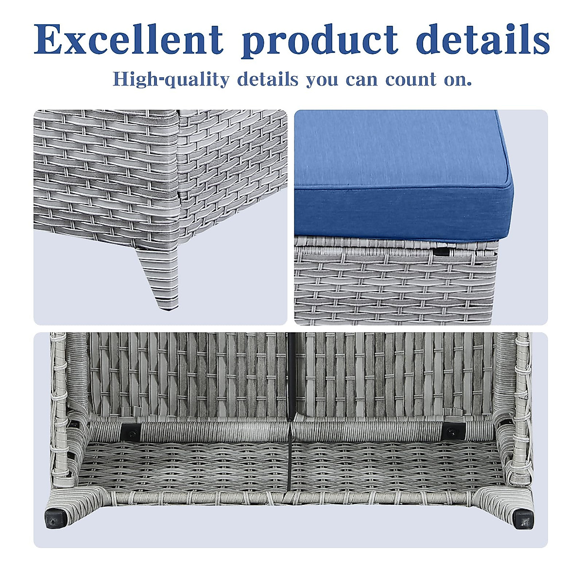 Belord Outdoor Furniture Ottoman Set of 2 Patio Seating Footstool All-weather Rattan Wicker Ottoman Seat with Soft Cushions for Patio Furniture Set