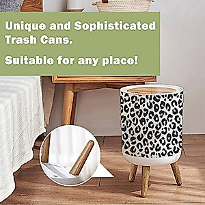Small Trash Can with Lid Seamless Leopard Fur Fashionable Wild Leopard Print Modern Panther Wood Legs Press Cover Garbage Bin Round Simple Human Waste Bin Wastebasket for Kitchen Bathroom Office