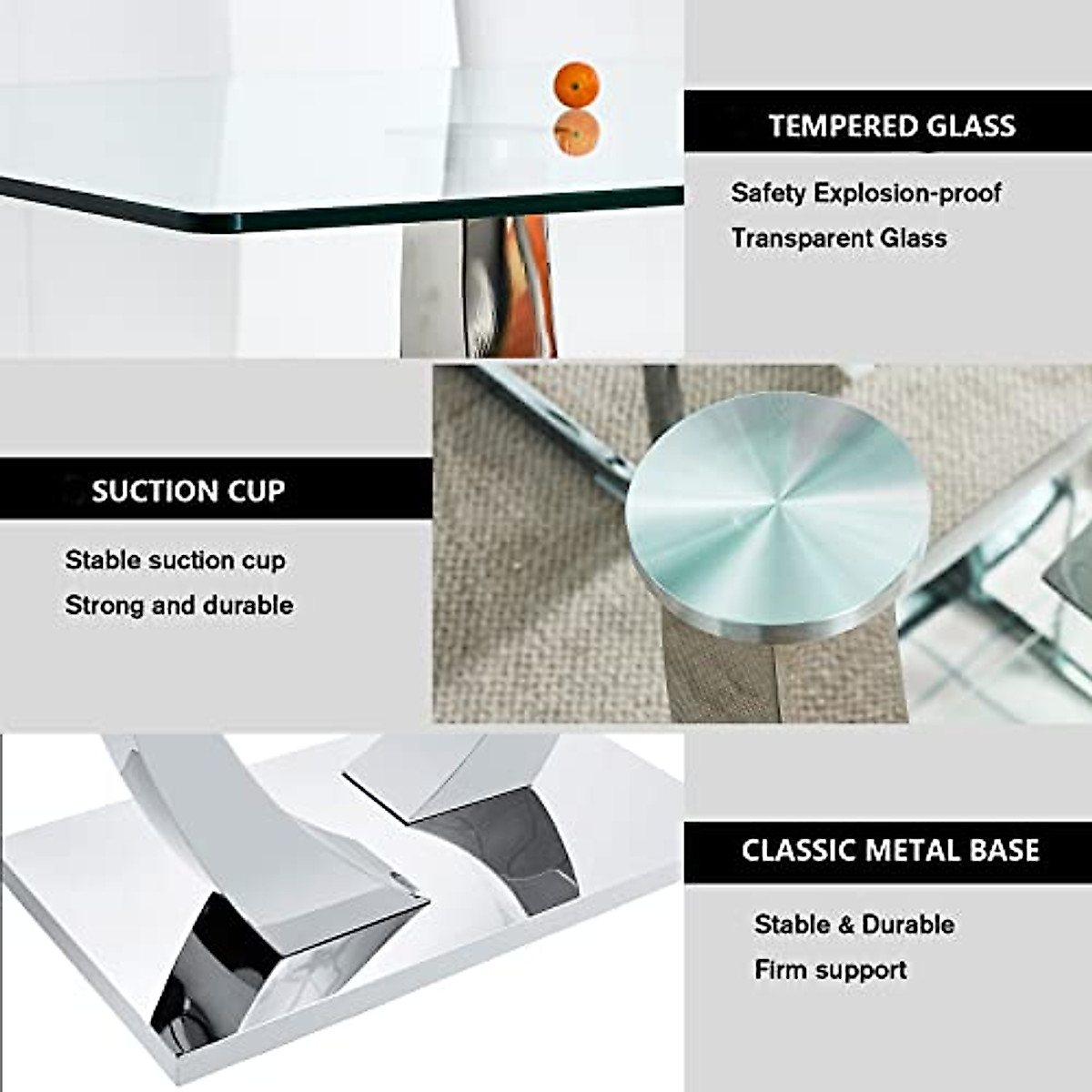 63" Glass Dining Table for 4 to 6 People, Modern Minimalist Kitchen Table with Tempered Glass Tabletop and Metal Base, Large Rectangle Dining Room Table for Kitchen Dining Living Meeting Room