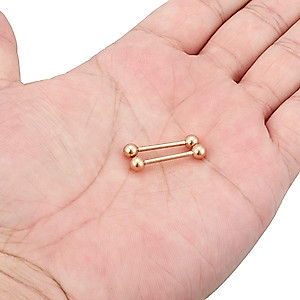 Ftovosyo 2PCS 14G 316L Stainless Steel Internally Threaded Tongue Nipple Shield Barbell Ring Bar Body Piercing Jewelry Retainer 16mm Rose Gold