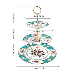 fanquare 3 Tier Porcelain Cake Stand, Blue Vintage Cupcake Stand, Display Tower Tray for Party, Birthday, Wedding