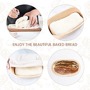 Komiikka Banneton Bread Proofing Baskets Set of 2, 10 inch Oval Proofing Baskets for Sourdough Bread Baking with Liner Scoring Lame Metal Scraper, Gifts for Bakers