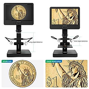 JOYALENS JL249PS 3 Lenses 10 Inch HDMI LCD Digital Microscope, UHD 4000× 24MP Biological Microscope with Prepared Slides, Coin Microscope for Full-Size Coins Error Coins, PC/TV Compatible, 32G Card