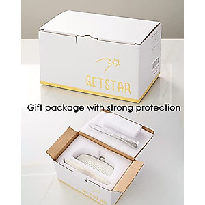 Getstar Butter Dish, Ceramic Butter Dish with Lid and Stainless Steel Knife for Countertop, Fit both West East Coast Butter, with Magnet to Attract Knife
